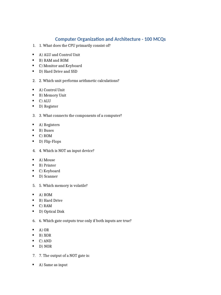Computer Architecture 100 MCQ | PDF | Computer Data Storage | Random Access Memory