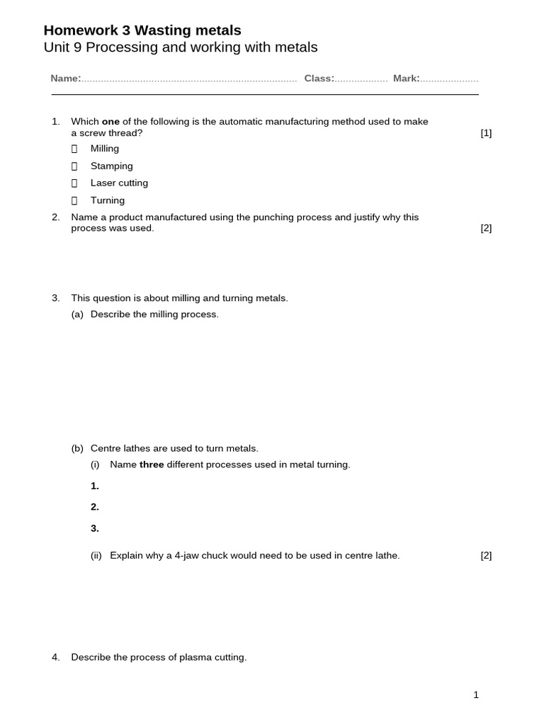 AQA DT 7552 Unit 9 Homework 3 | PDF