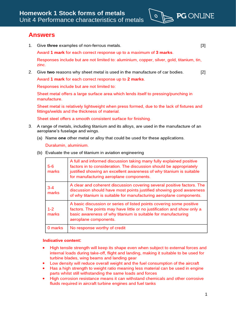 AQA DT 7552 Unit 4 Homework 1 Answers | PDF | Metals | Corrosion