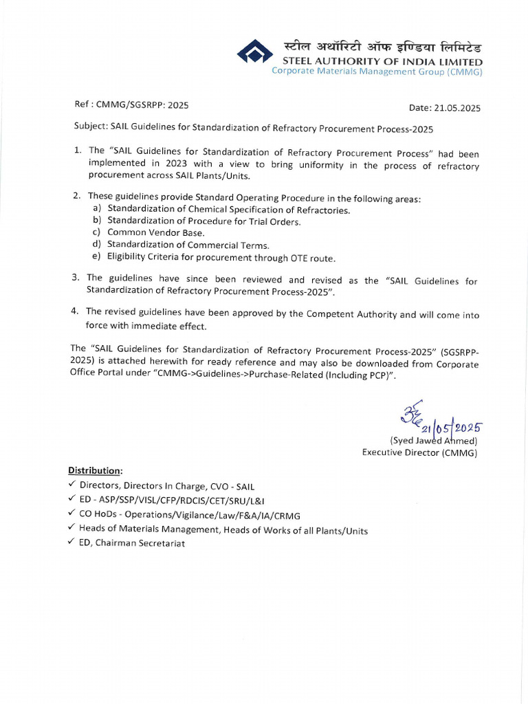 SAIL Guidelines For Standardization of Refractory Procurement Process ...