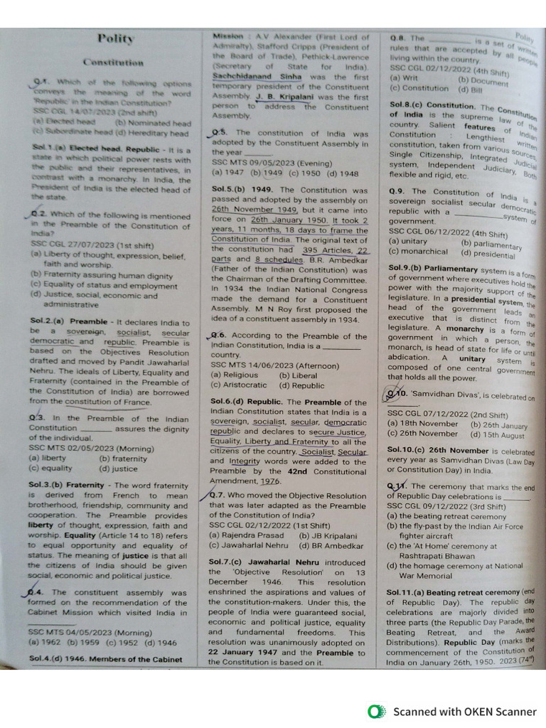Polity (Constitution - PYQ) | PDF
