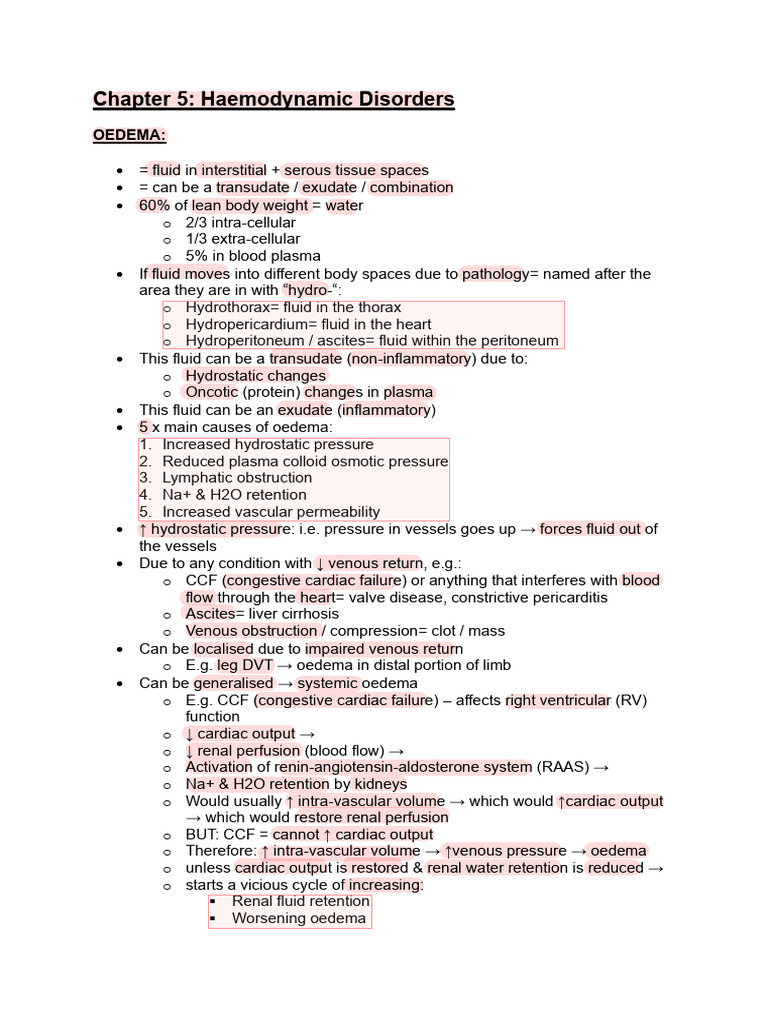 Hemodynamic Disorders Pathology Summary | PDF | Embolism | Edema