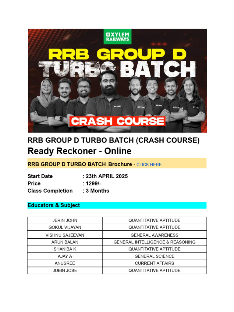 RRB GROUP D TURBO BATCH (CRASH COURSE) Ready Reckoner - Online | PDF