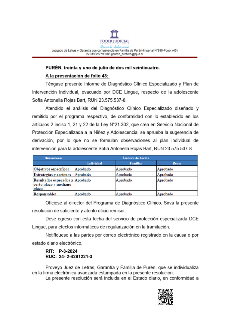 PURÉN, Treinta y Uno de Julio de Dos Mil Veinticuatro. A La Presentación de Folio 43 | PDF