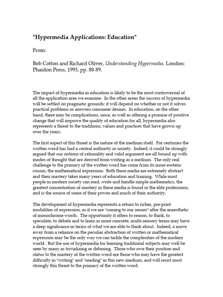 Cotton Oliver Hyper Media Applications Education | PDF | Cognition