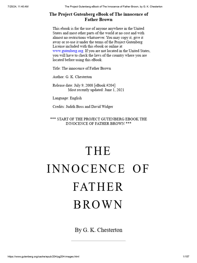 The Innocence of Father Brown, by G. K. Chesterton | PDF | Father Brown