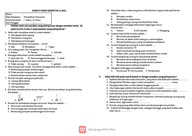 Soal Uas 2 Pend. Pancasila Kelas 1 | PDF