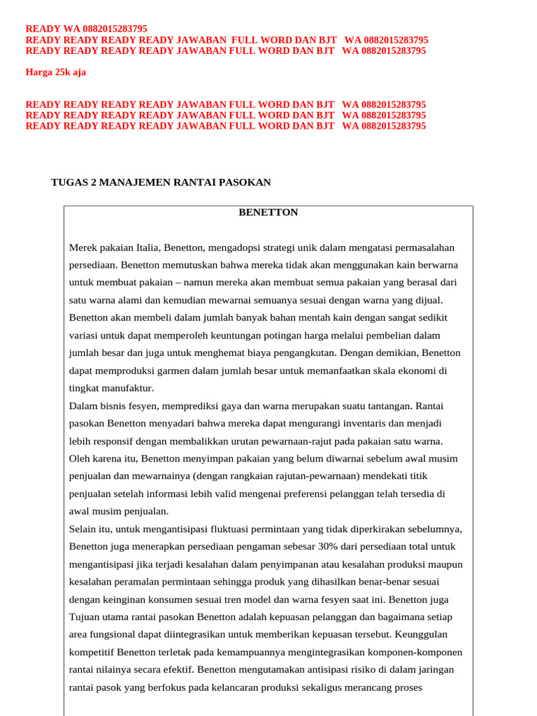 Ready Wa 0882015283795 Jawaban Tugas 2 Manajemen Rantai Pasokan | PDF