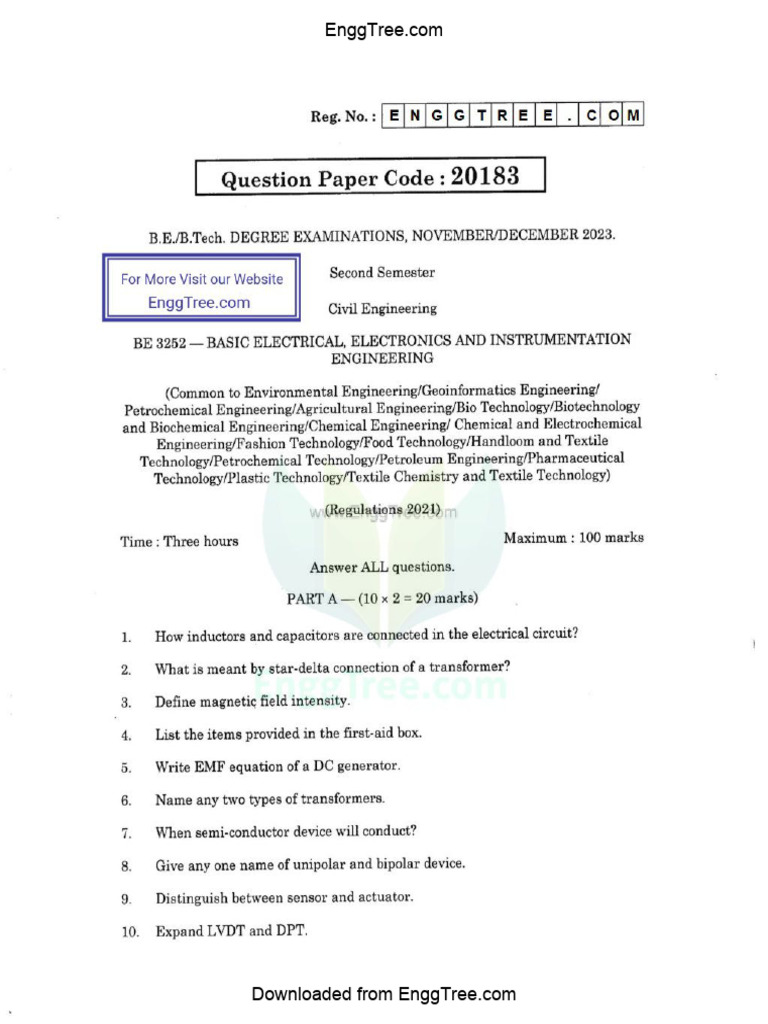 BE3252 Basic Electrical Electronics and Instrumentation Engineering Nov ...
