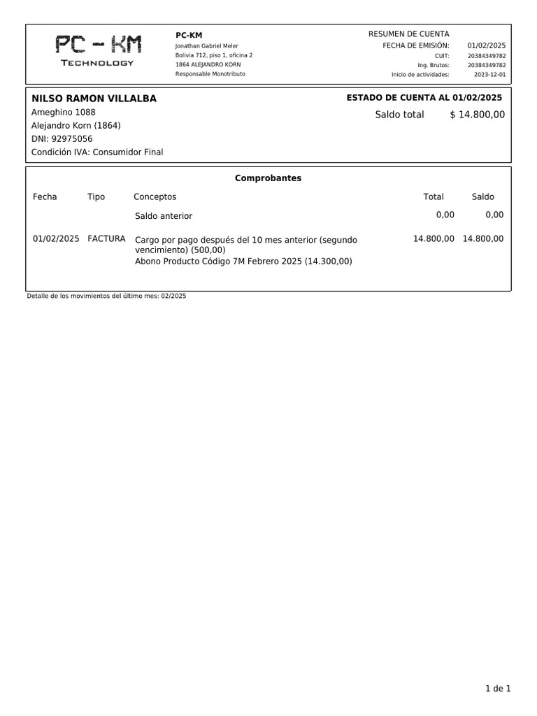 Resumen Cuenta Cliente 00329 | PDF