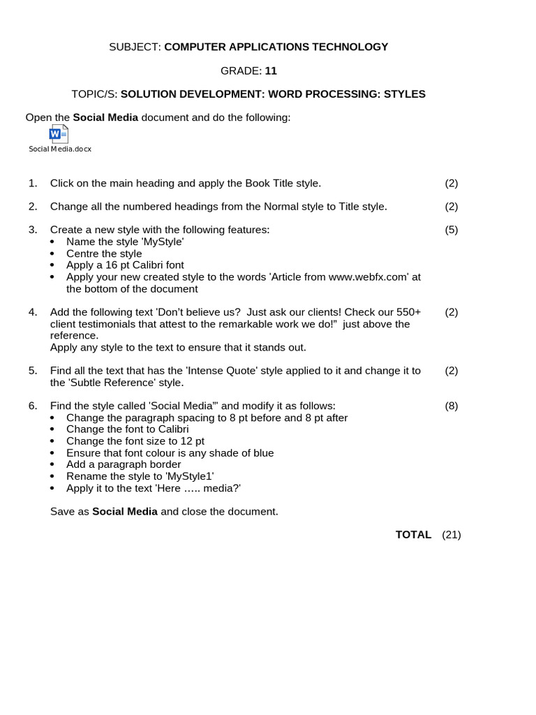 CAT Grade 11 Term 2 Word Processing LG | PDF