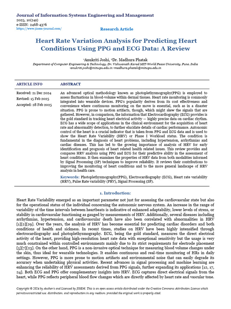 Heart Rate Variation Analysis For Predicting Heart | PDF | Heart Rate ...