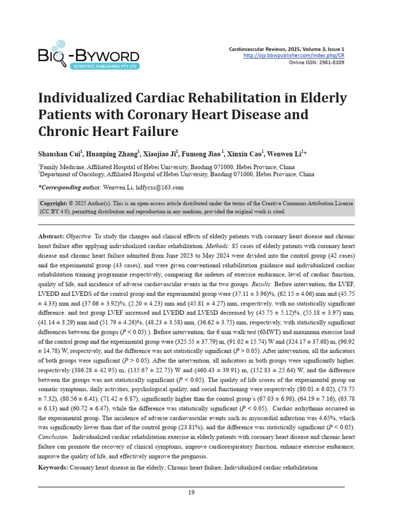 Individualized Cardiac Rehabilitation in Elderly P | PDF | Heart ...