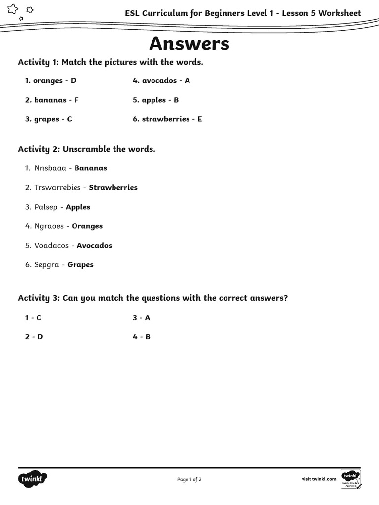 Lesson 5 - Level 1 Interactive Worskheet Answers | PDF