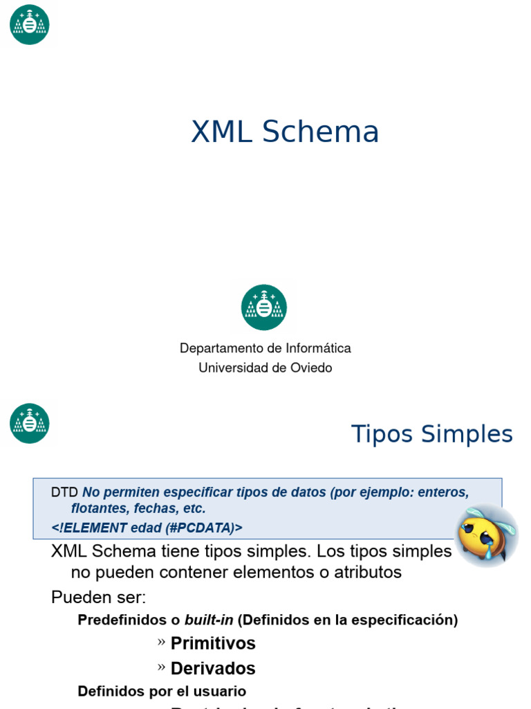 XML Schema: Departamento de Informática Universidad de Oviedo | PDF | Xml | Tipo de datos