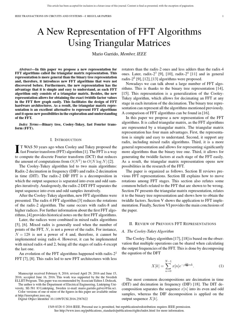 A New Representation Of Fft Algorithms Pdf Fast Fourier Transform Algorithms