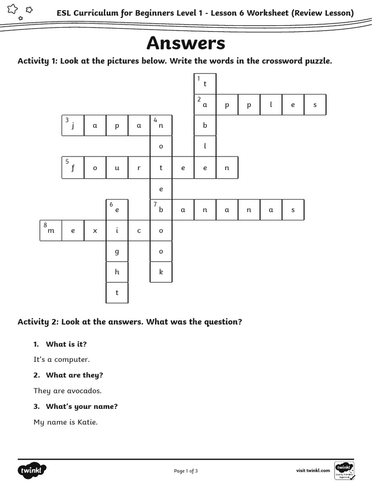 Lesson 6 - Level 1 Interactive Worskheet Answers | PDF