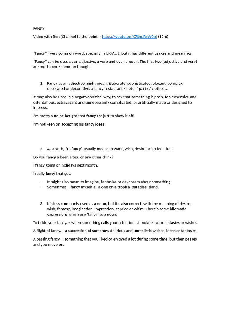 FANCY - Video With Ben - Meanings and Uses | PDF