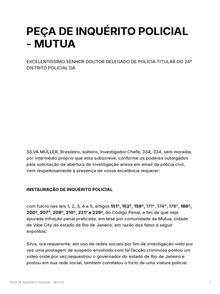 Peça de Inquérito Policial | PDF | Polícia | Crimes
