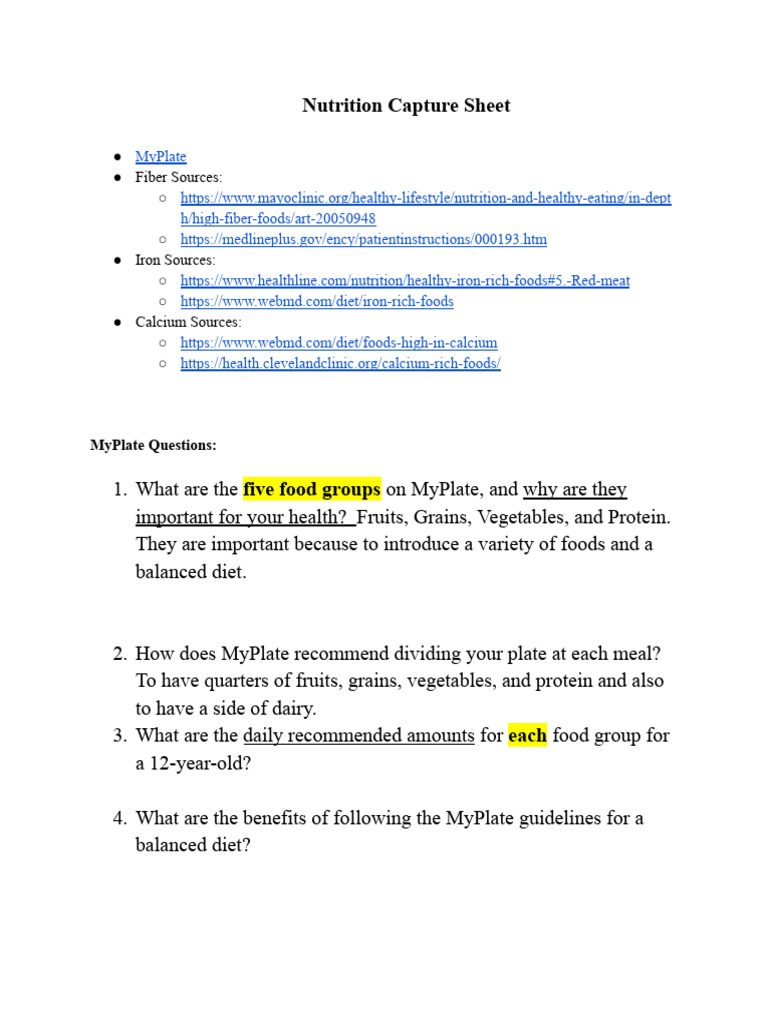 Nutrition Capture Sheet | PDF