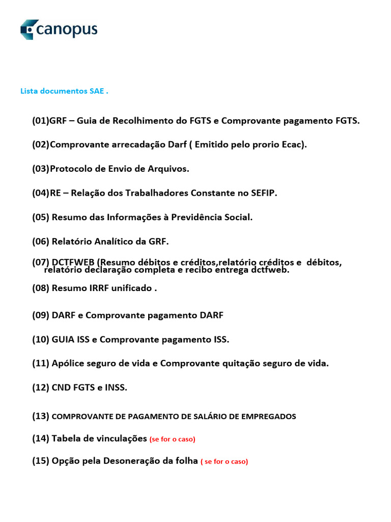Lista Documentos SAE (003) | PDF