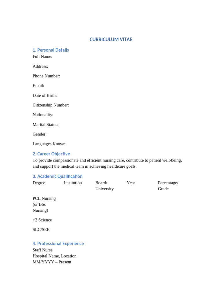 Nurse CV Format for Job in Nepal | PDF