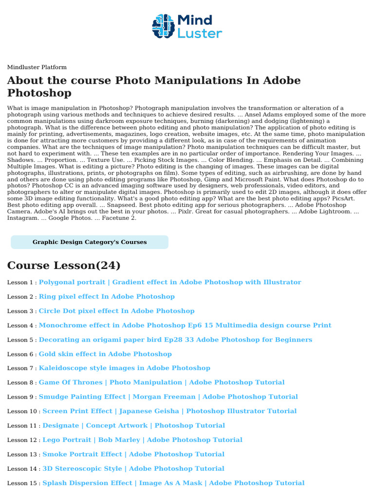 Photo Manipulations in Adobe Photoshop Course Content | PDF | Adobe ...