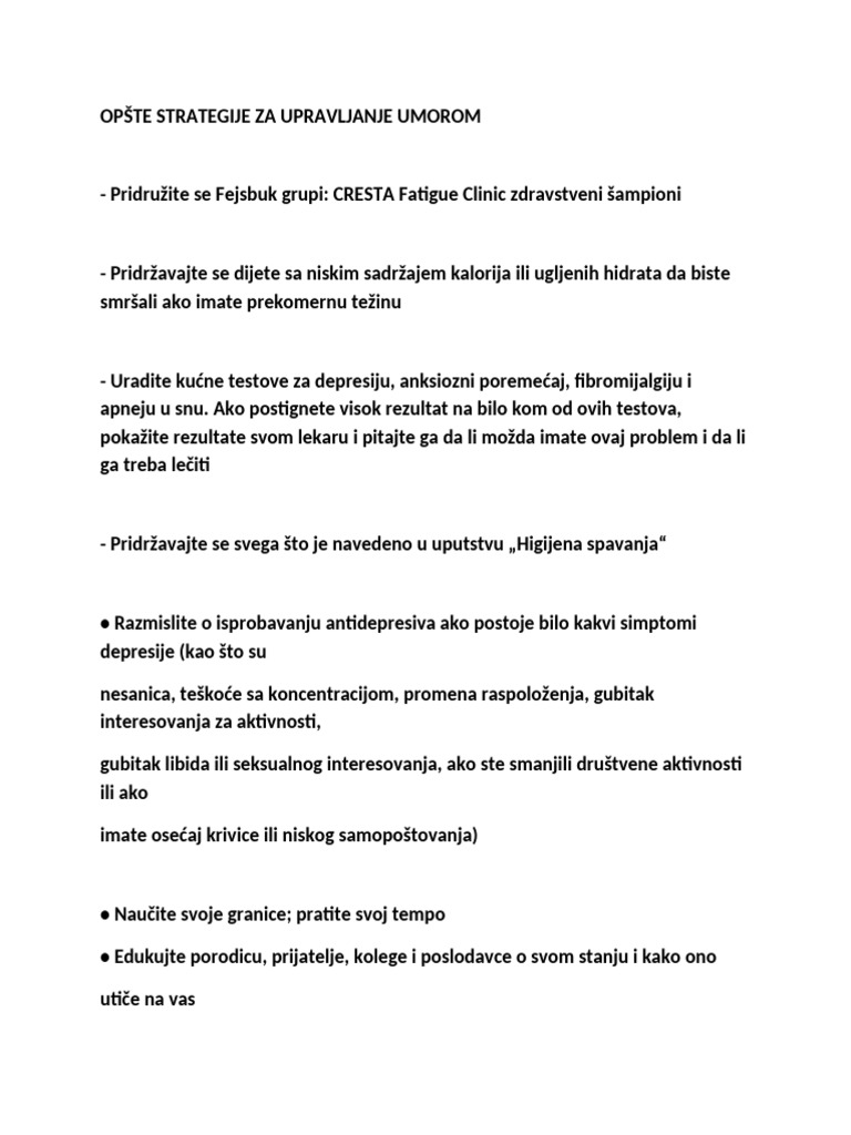 Fatigue Handout General Measures | PDF