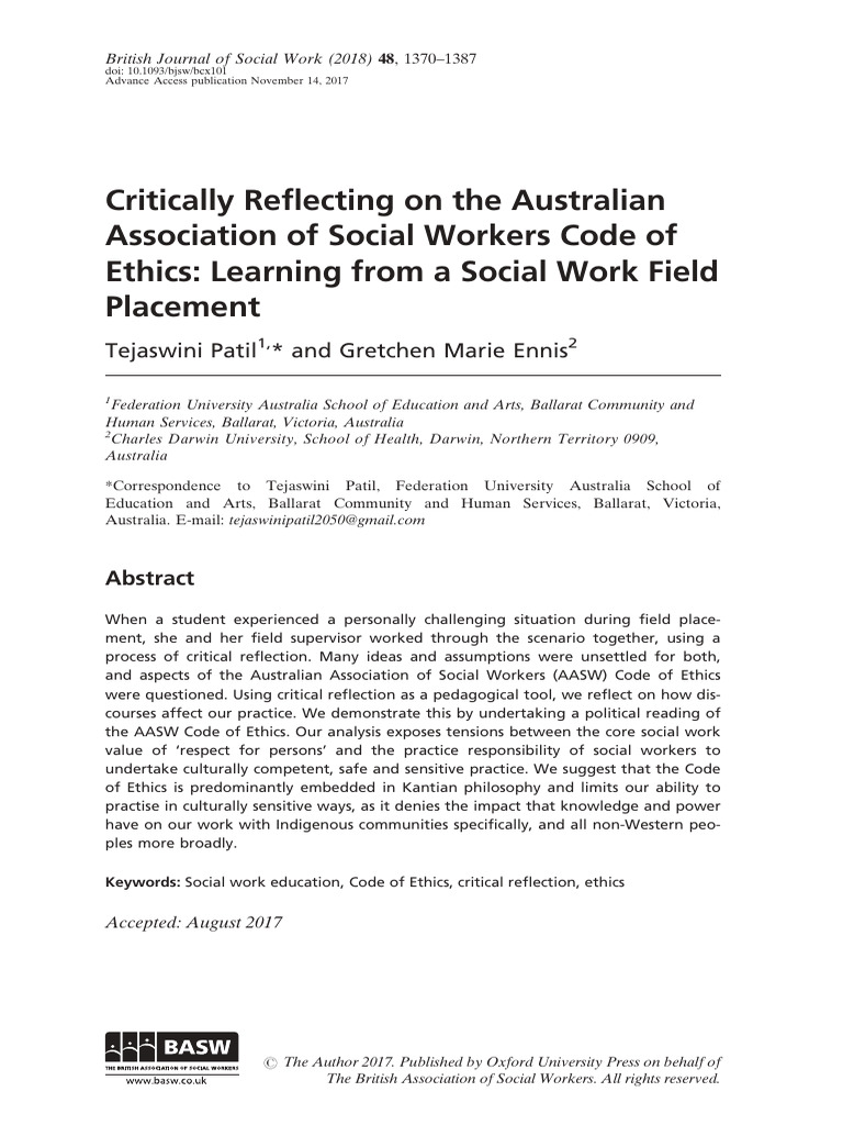 Critically Reflecting On The Australian Association of Social Workers Code of Ethics - Learning ...