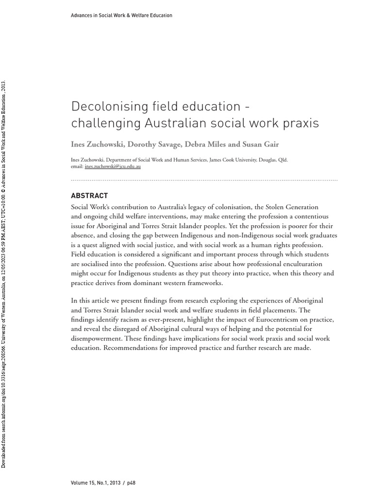 Decolonising Field Education - Challenging Australian Social Work Praxis - Compressed | PDF ...
