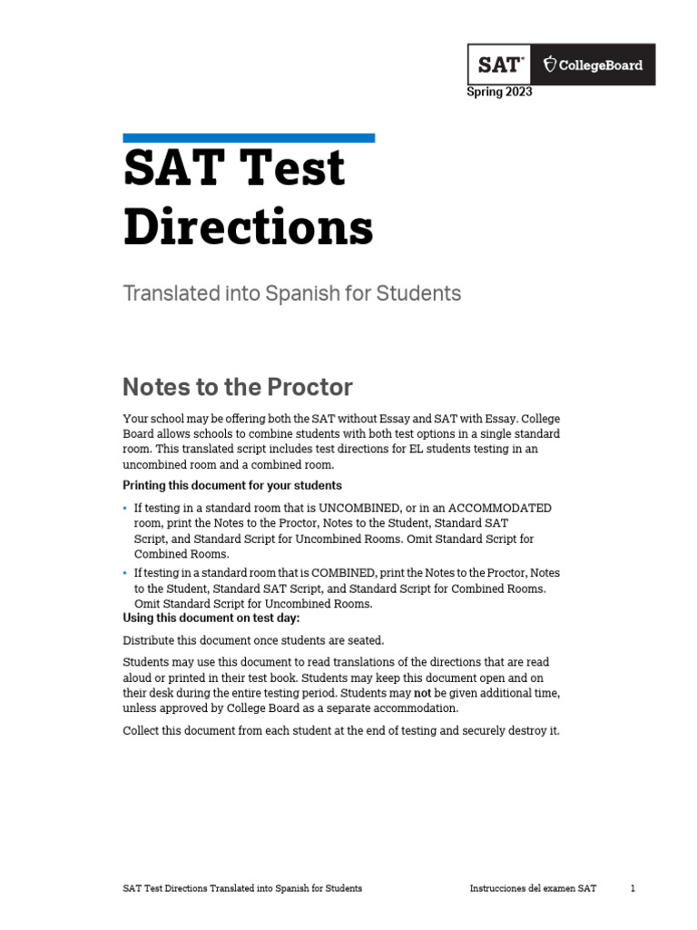 Spanish SAT Test Directions | PDF | Pruebas | Métodos de evaluación
