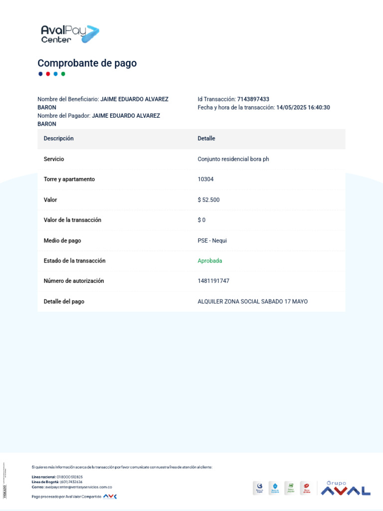 Comprobante de Pago: Jaime Eduardo Alvarez Baron Jaime Eduardo Alvarez ...