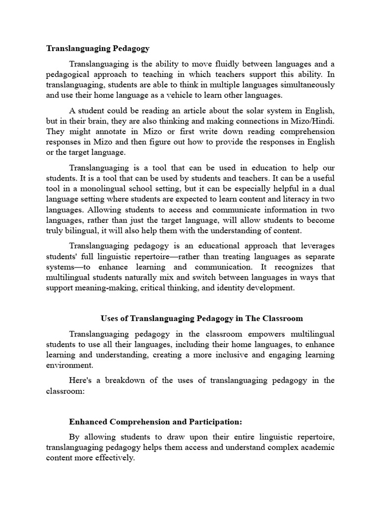 Translanguaging Pedagogy | PDF | Multilingualism | Pedagogy