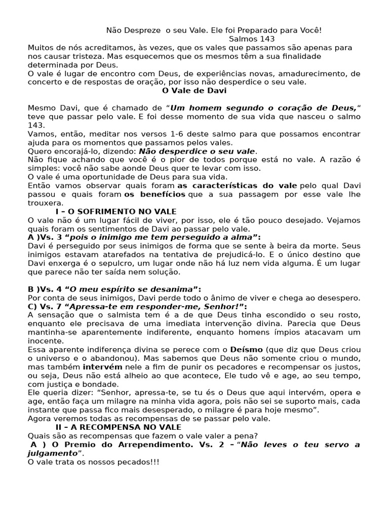 O Valor do Vale na Vida Cristã | PDF | Deus | Davi