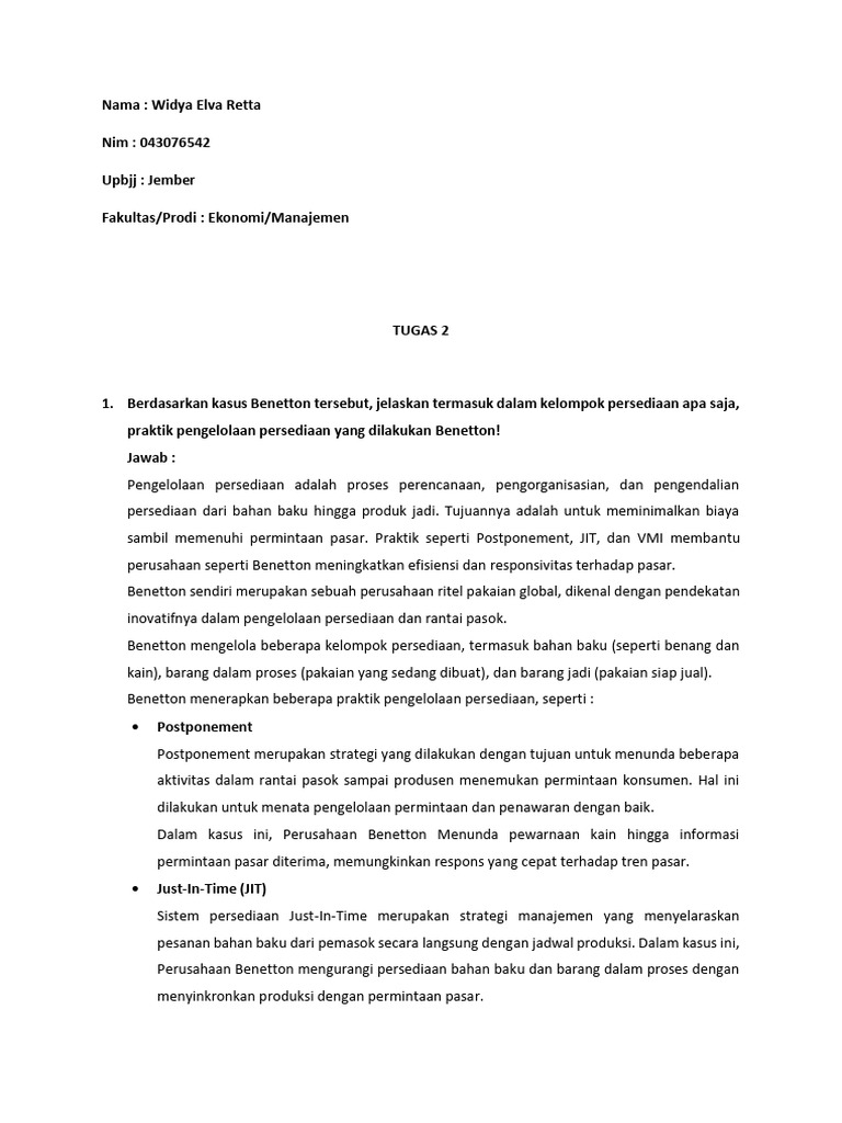 Tugas 2 Manajemen Rantai Pasokan | PDF