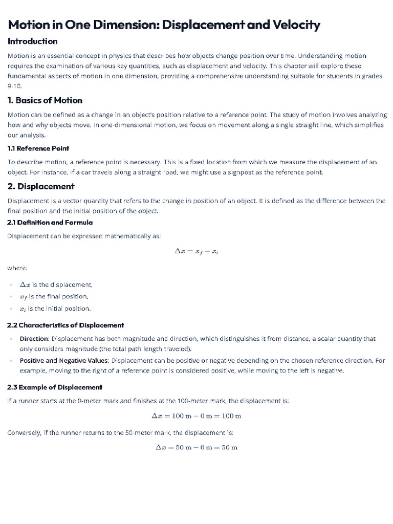 Motion in One Dimension (Physics) 10mo-2 | PDF