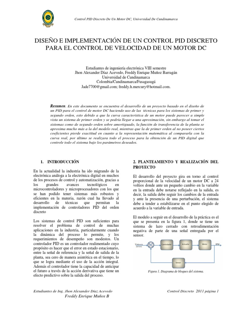 Diseño E Implementación de Un Control PID Discreto para El Control de ...