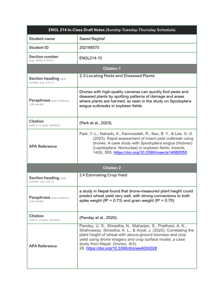 ENGL 214 In-Class Draft Notes Template | PDF