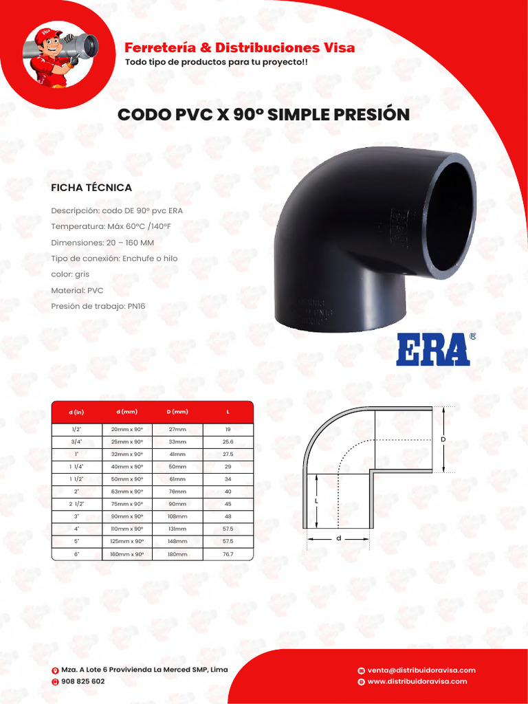 Ficha Tecnica Codo 90 SP PVC Era-Min | PDF
