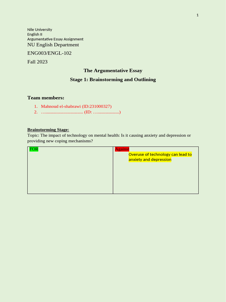 Argumentative Essay Outline, Sources and Excerpts Assignment (10% ...