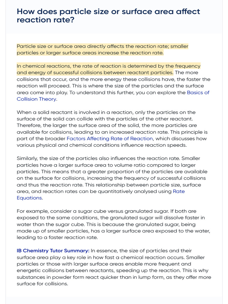 How Does Particle Size or Surface Area Affect Reaction Rate TutorChase ...