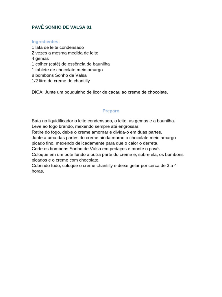 Pavê de Sonho de Valsa 01 | PDF