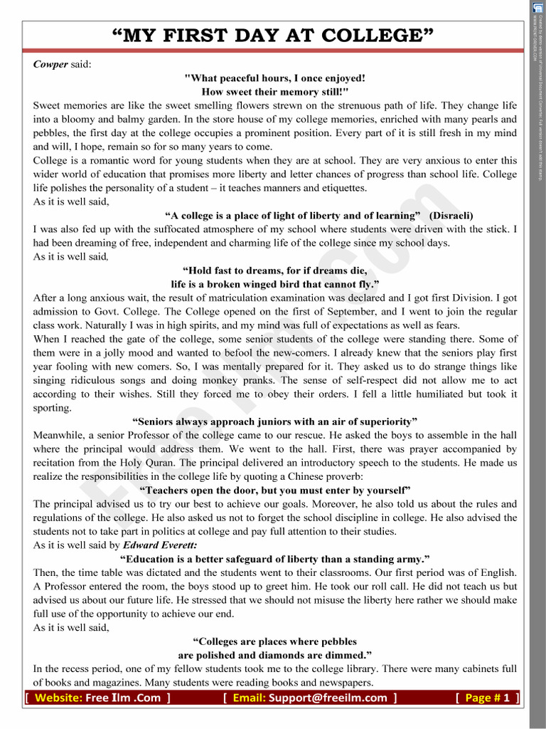 My First Day at College | PDF