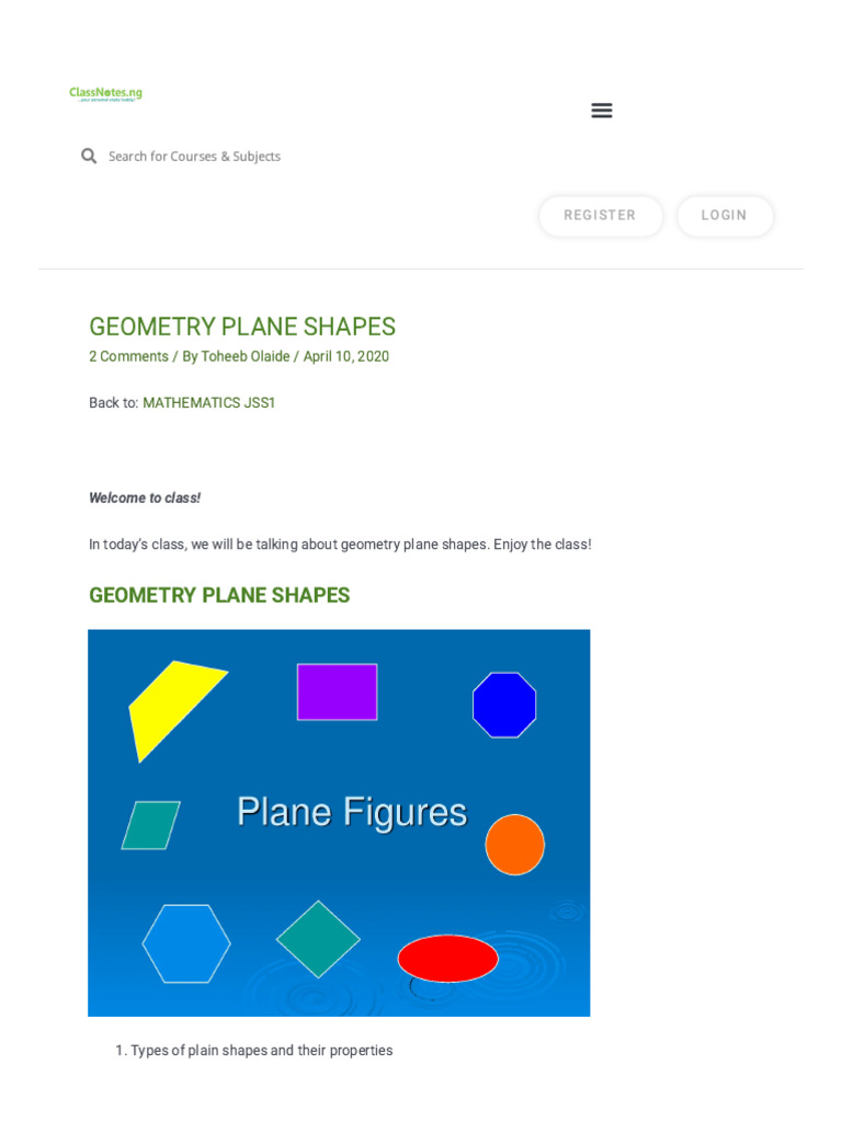 GEOMETRY PLANE SHAPES - ClassNotes - NG | PDF | Triangle | Rectangle