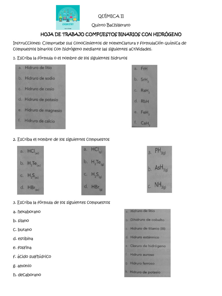 Compuestos binarios con hidrógeno | PDF