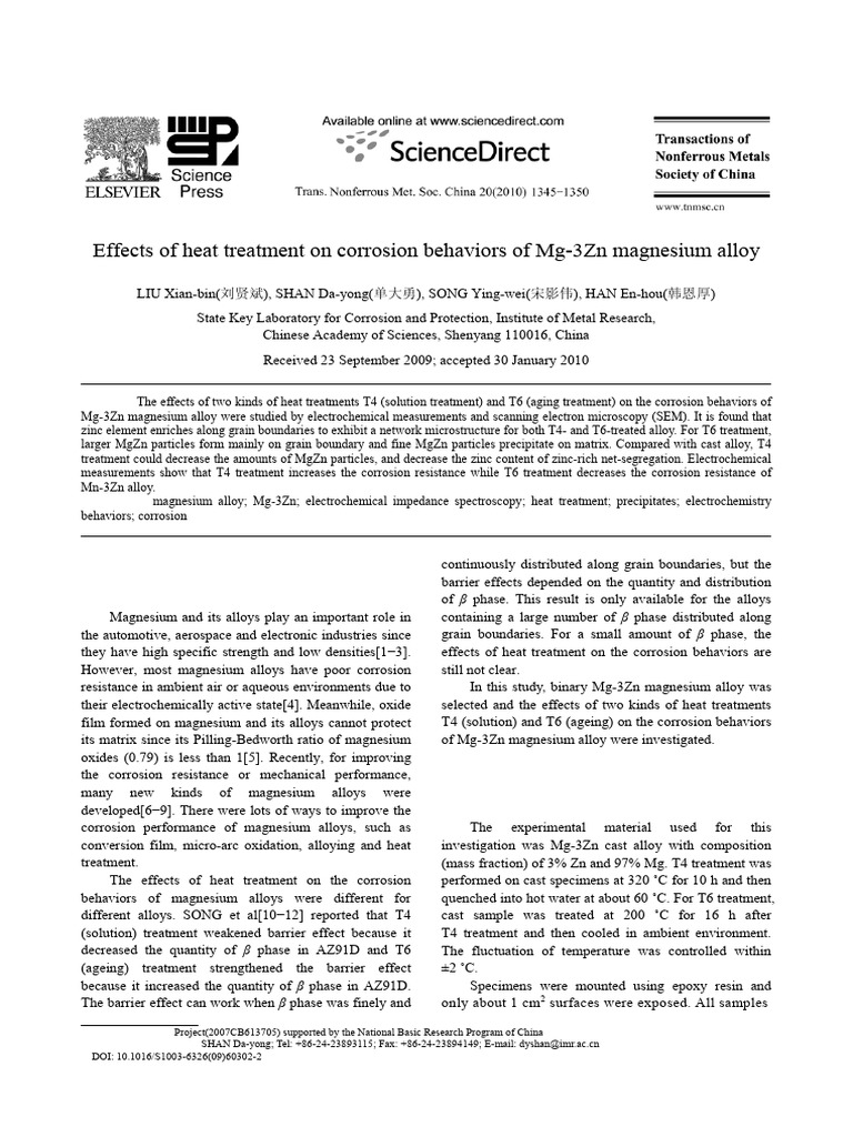Heat Treatment Effects on Mg-3Zn Corrosion | PDF | Corrosion | Magnesium