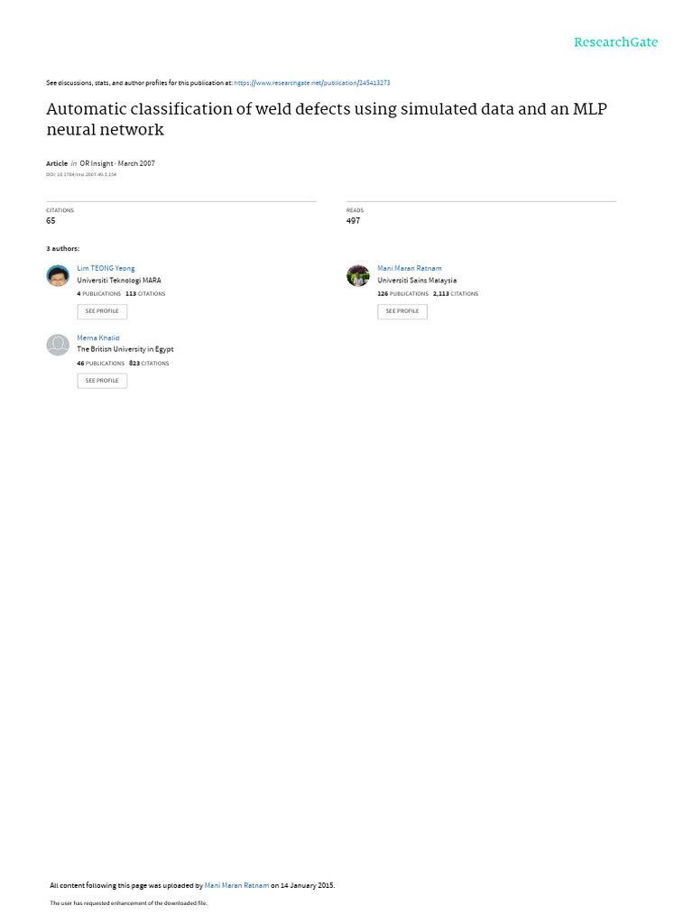 Automatic Classification of Weld Defects Using Simulated Data and An ...