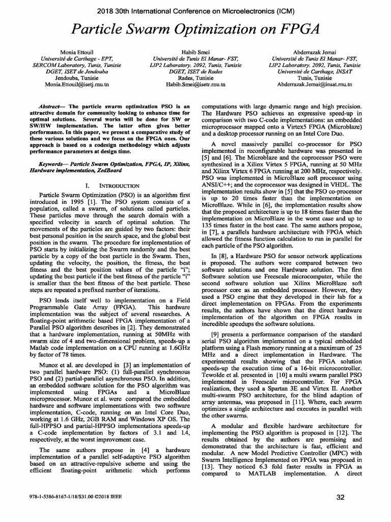 Particleswarmoptimizationonfpga Pdf Field Programmable Gate Array Embedded System