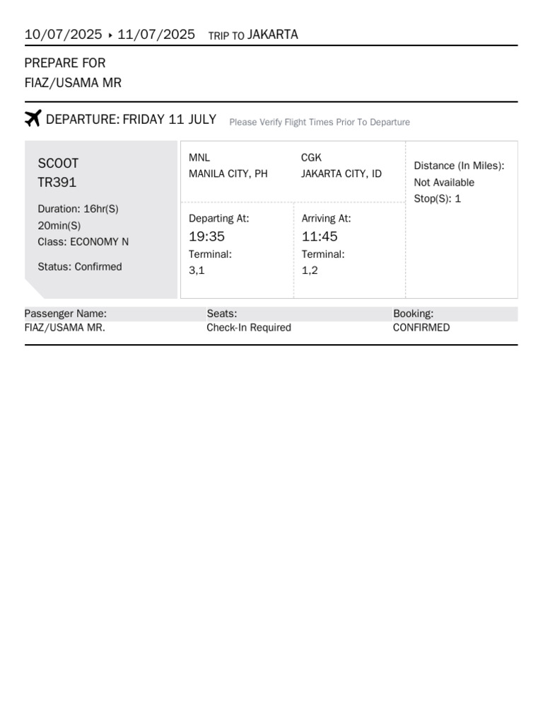 Scoot Ticket Confirmation: Jakarta Trip | PDF