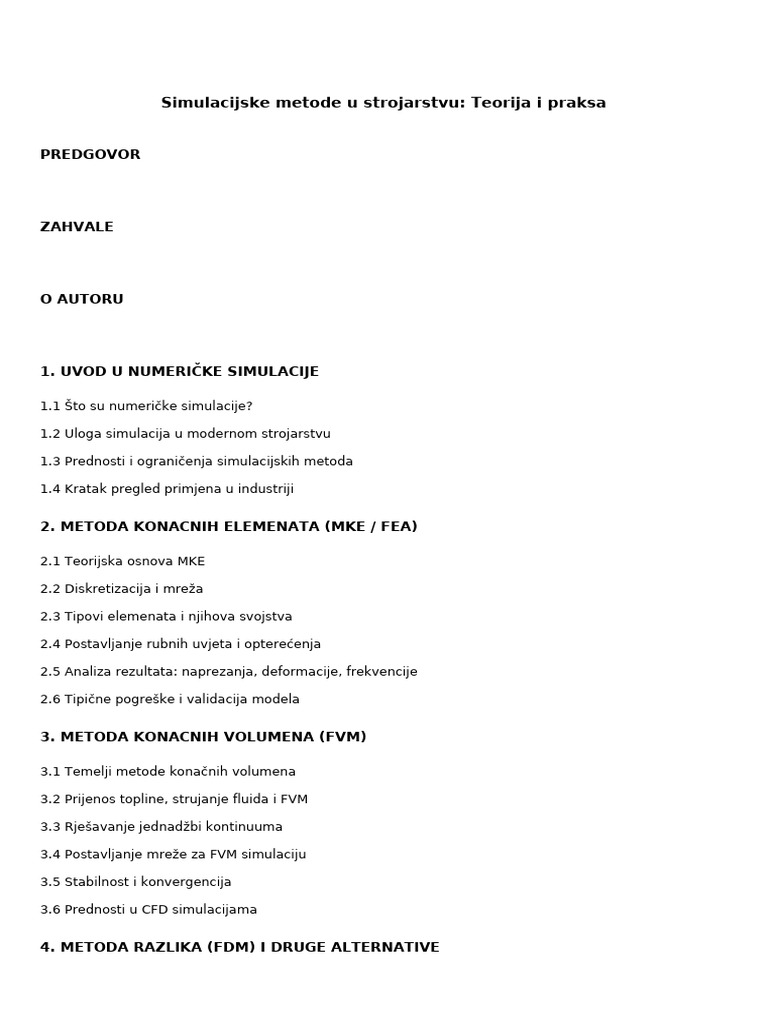 Simulacijske Metode U Strojarstvu Sadrzaj | PDF